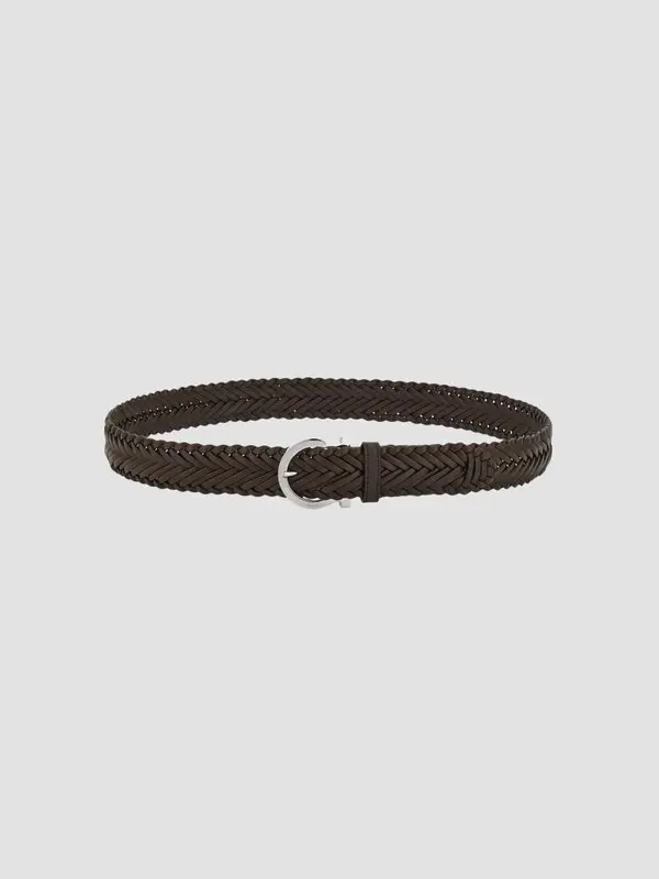FERRAGAMO Testa Di Woven Leather Belt - Moro