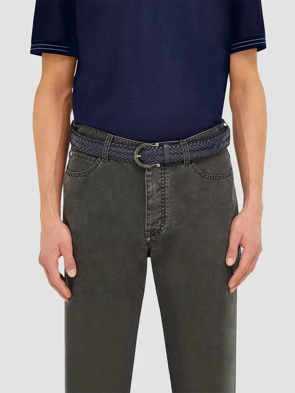 FERRAGAMO Testa Di Woven Leather Belt - Navy