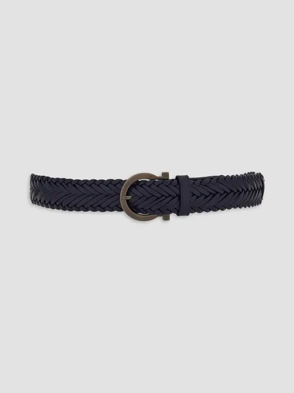 FERRAGAMO Testa Di Woven Leather Belt - Navy