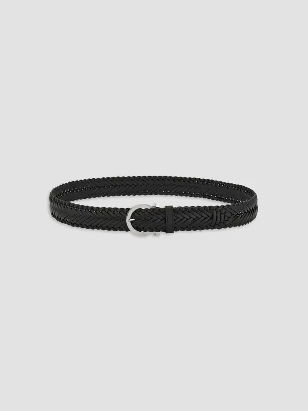 FERRAGAMO Testa Di Woven Leather Belt - Nero