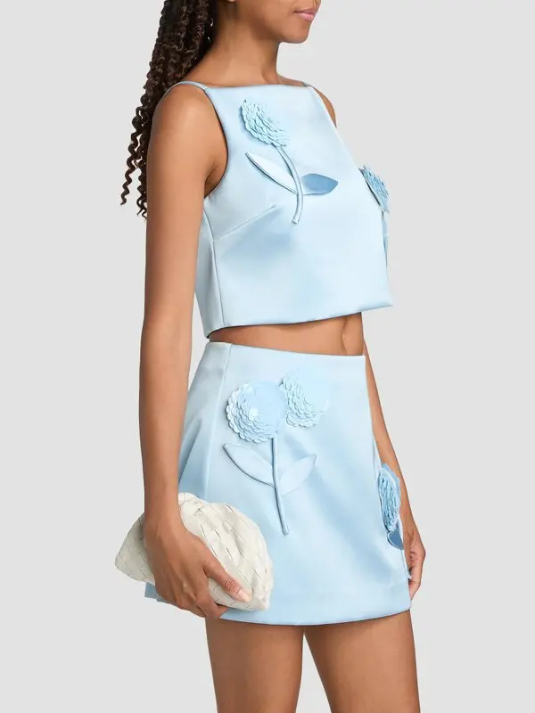 SELF-PORTRAIT Sequined 3d Floral Satin Top