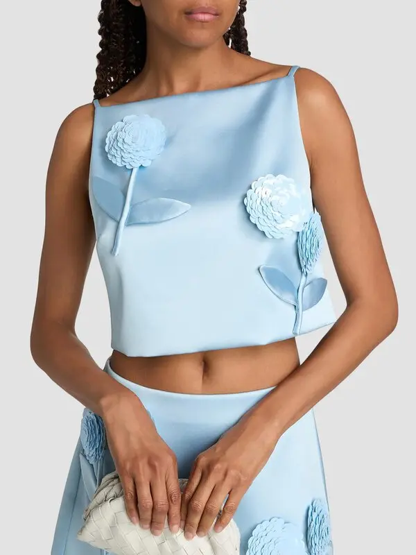 SELF-PORTRAIT Sequined 3d Floral Satin Top