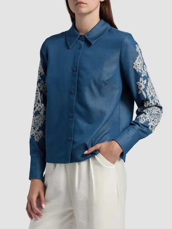 IF ONLY STUDIO Embroidered Chambray Button-front Shirt