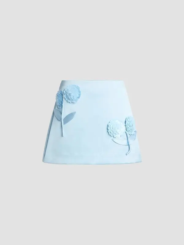 SELF-PORTRAIT Sequin Flower Satin Miniskirt