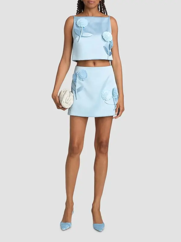 SELF-PORTRAIT Sequin Flower Satin Miniskirt