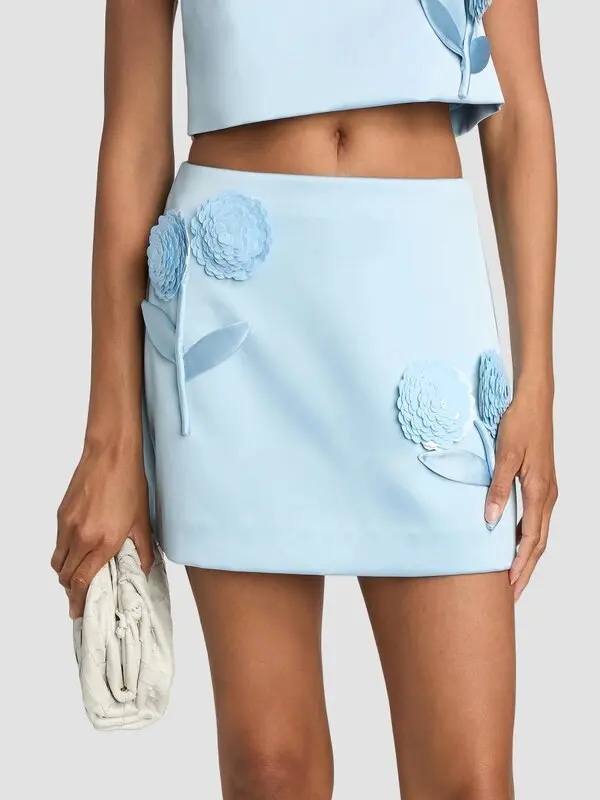 SELF-PORTRAIT Sequin Flower Satin Miniskirt