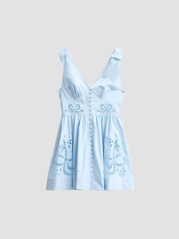 SELF-PORTRAIT Eyelet Embroidered Cotton Mini Dress