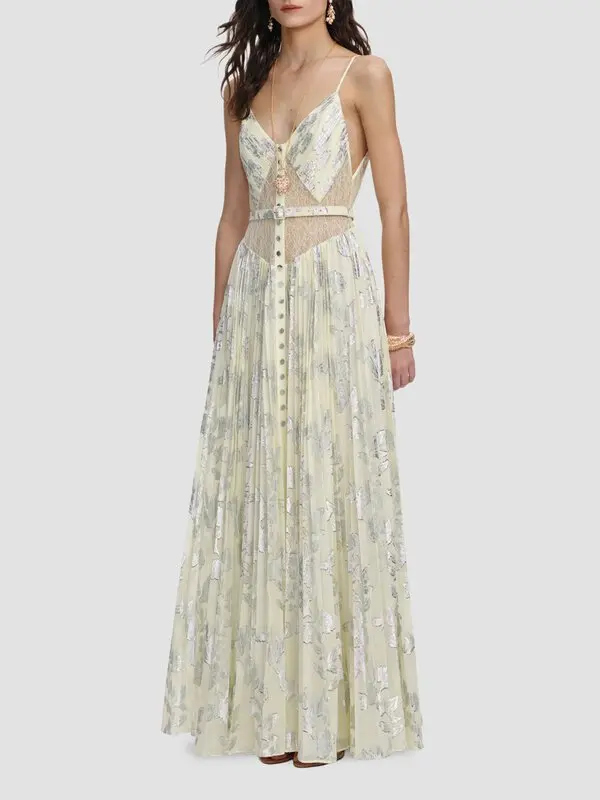 SELF-PORTRAIT Metallic Chiffon Maxi Dress