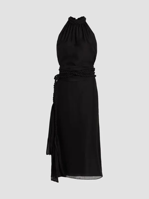 Azeeza Dany Silk Chiffon Drape Midi-dress
