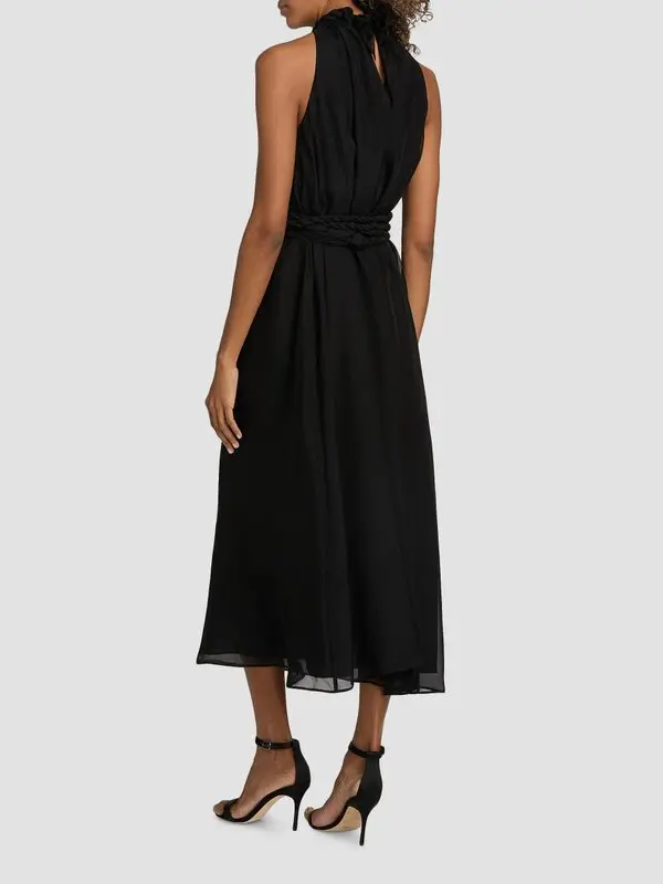 Azeeza Dany Silk Chiffon Drape Midi-dress