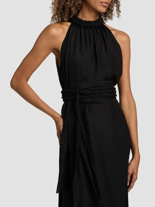 Azeeza Dany Silk Chiffon Drape Midi-dress