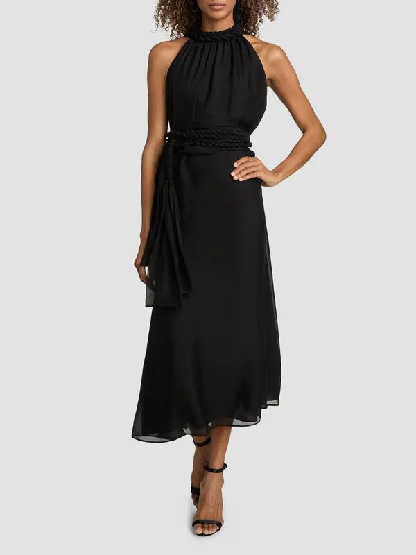 Azeeza Dany Silk Chiffon Drape Midi-dress