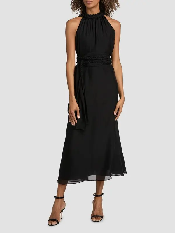 Azeeza Dany Silk Chiffon Drape Midi-dress