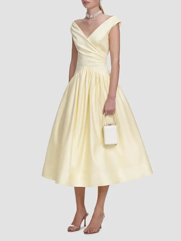 SELF-PORTRAIT Draped Cotton Midi-dress