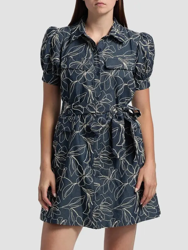 IF ONLY STUDIO Embroidered Denim Mini-shirtdress