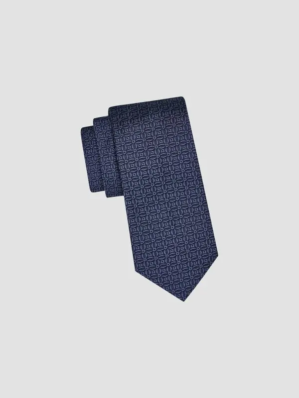 FERRAGAMO Garbo Gancini Jacquard Silk Tie - Navy