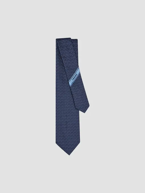 FERRAGAMO Garbo Gancini Jacquard Silk Tie - Navy
