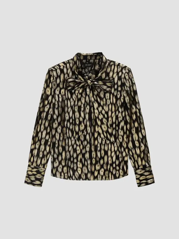 Ag Lora Metallic Leopard-print Tie-neck Shirt