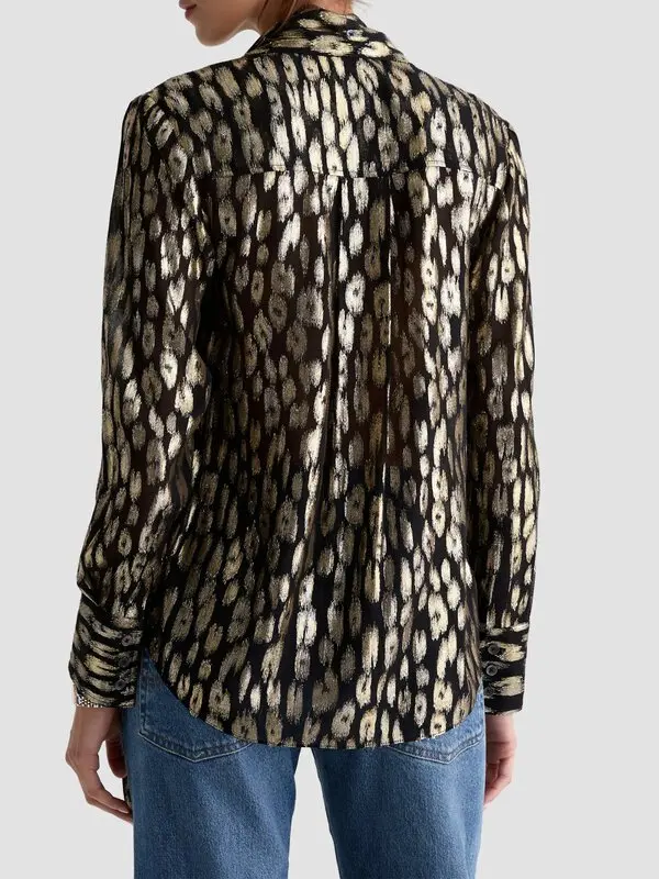 Ag Lora Metallic Leopard-print Tie-neck Shirt
