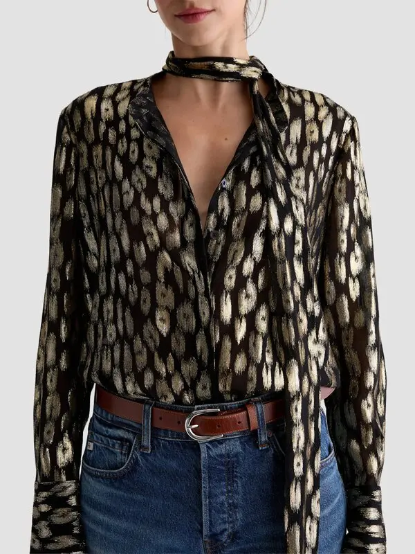 Ag Lora Metallic Leopard-print Tie-neck Shirt