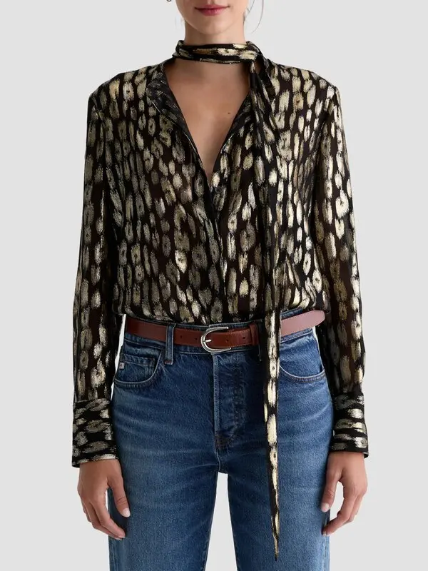 Ag Lora Metallic Leopard-print Tie-neck Shirt