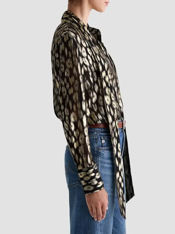 Ag Lora Metallic Leopard-print Tie-neck Shirt