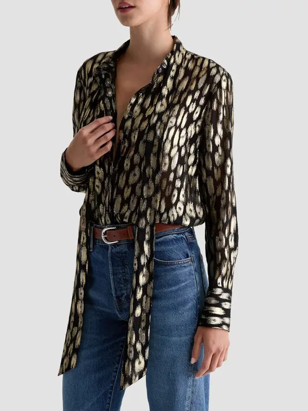 Ag Lora Metallic Leopard-print Tie-neck Shirt