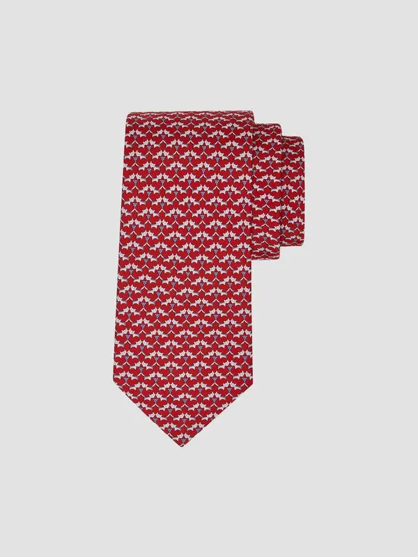 FERRAGAMO Fox Print Silk Tie - Rosso