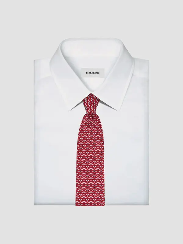 FERRAGAMO Fox Print Silk Tie - Rosso