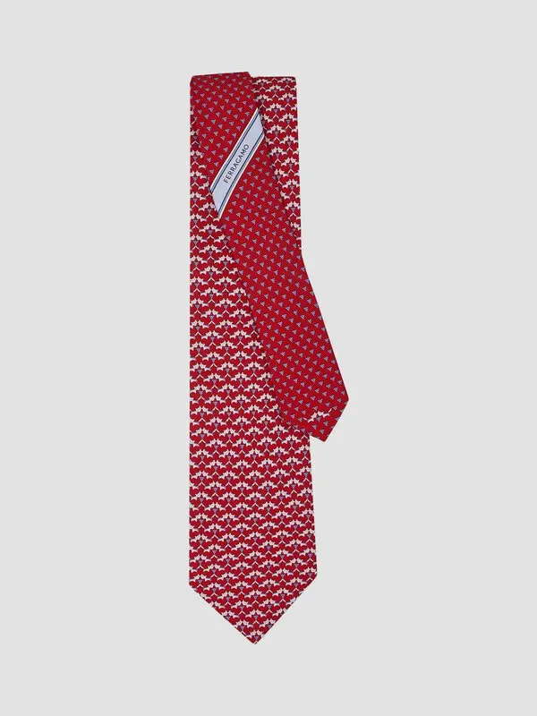 FERRAGAMO Fox Print Silk Tie - Rosso