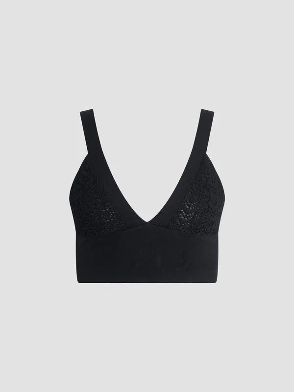 L'Agence Reverie Pointelle Knit Bra Top - Black