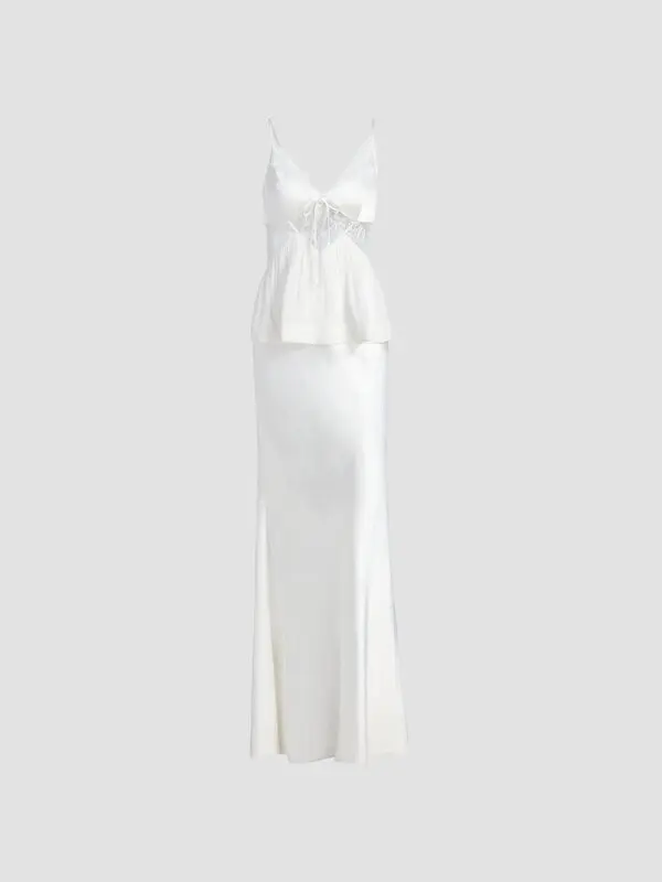 SELF-PORTRAIT Satin Georgette Lace-trimmed Maxi Dress