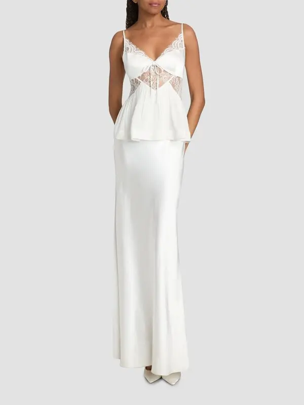 SELF-PORTRAIT Satin Georgette Lace-trimmed Maxi Dress