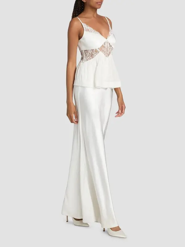 SELF-PORTRAIT Satin Georgette Lace-trimmed Maxi Dress