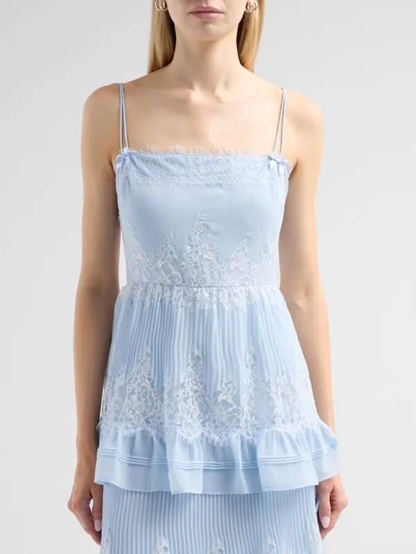 SELF-PORTRAIT Chiffon Lace Tiered Midi Dress