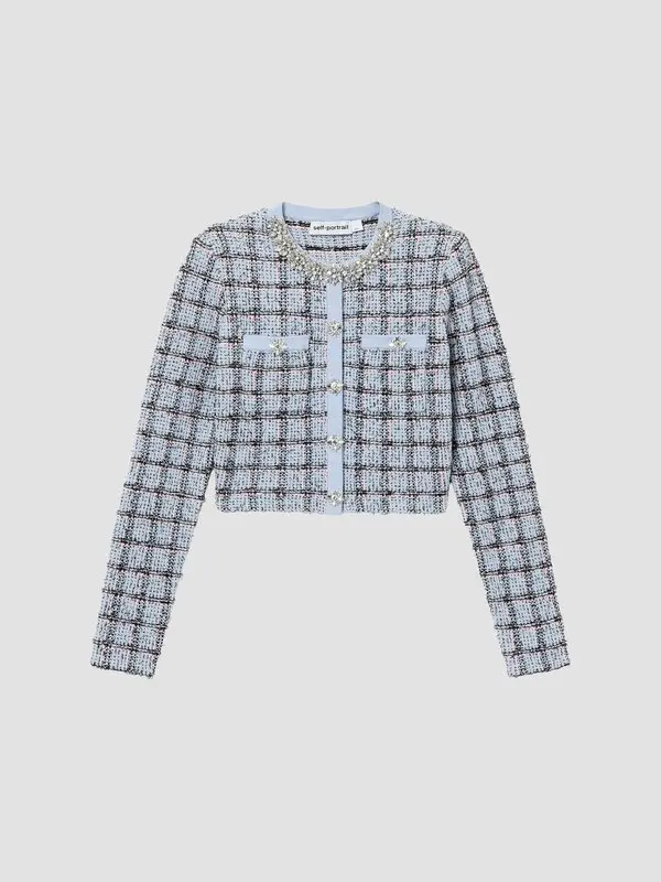 SELF-PORTRAIT Embellished Checked Cardigan