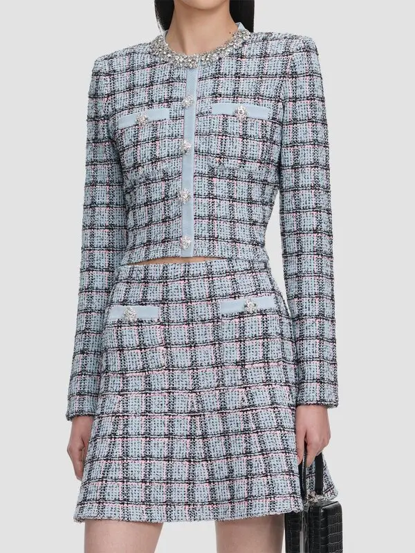 SELF-PORTRAIT Embellished Checked Cardigan