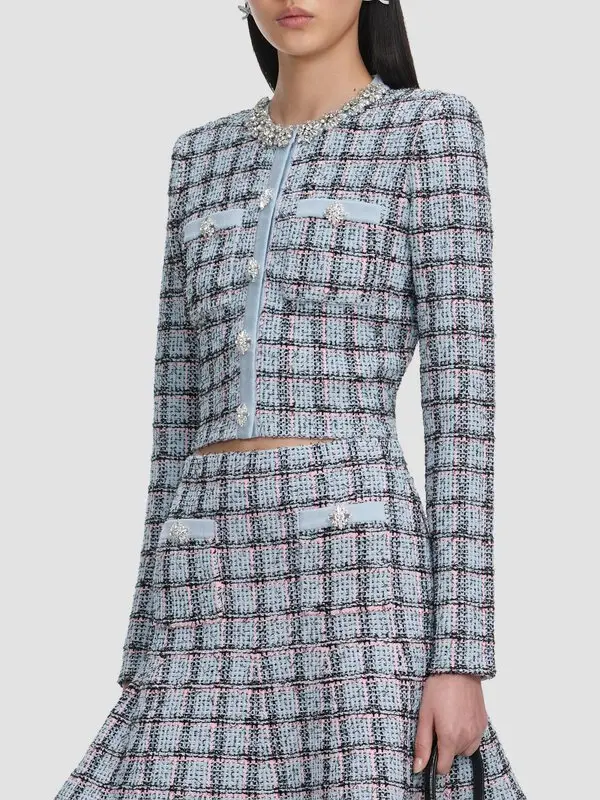 SELF-PORTRAIT Embellished Checked Cardigan
