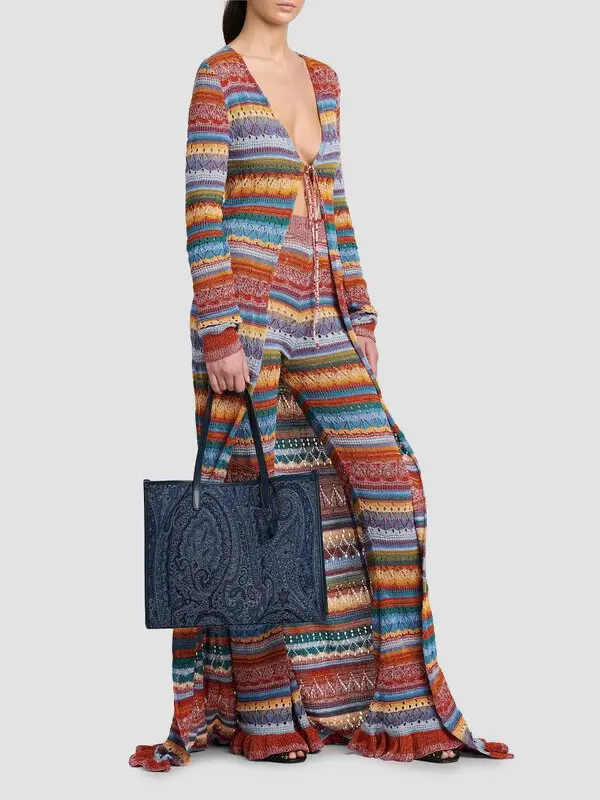 Etro Lovtter Large Jacquard Paisley Denim Tote Bag