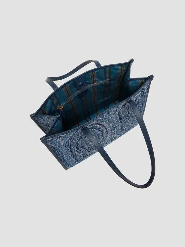 Etro Lovtter Large Jacquard Paisley Denim Tote Bag