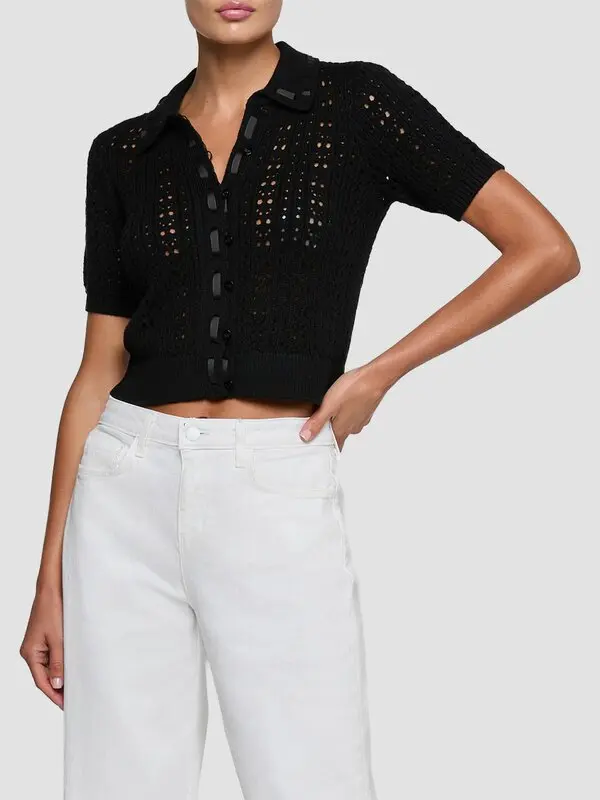 L'Agence Ninette Grosgrain-trim Pointelle Cardigan