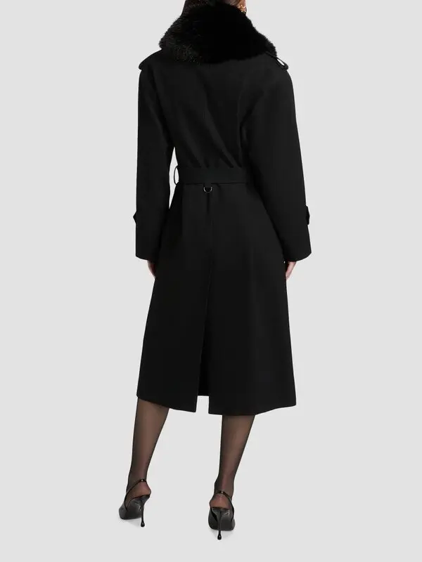 SELF-PORTRAIT Faux Fur Collar Twill Trench Coat