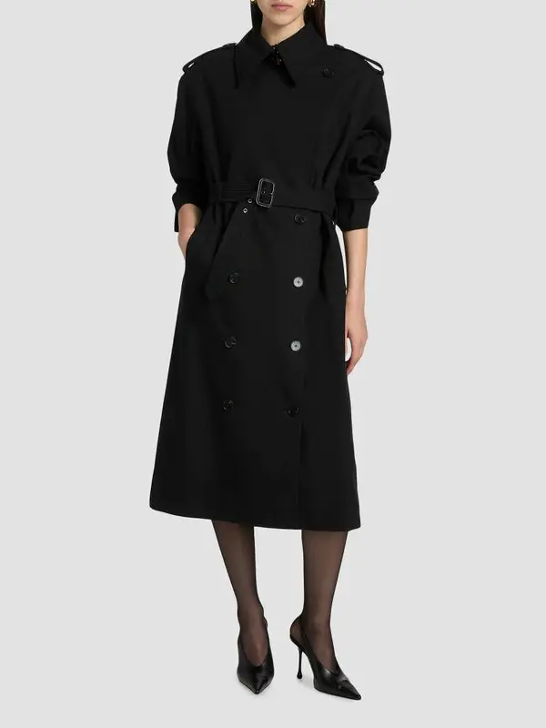 SELF-PORTRAIT Faux Fur Collar Twill Trench Coat