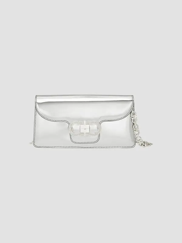 FERRAGAMO Mini Gancini Leather Shoulder Bag - Argento