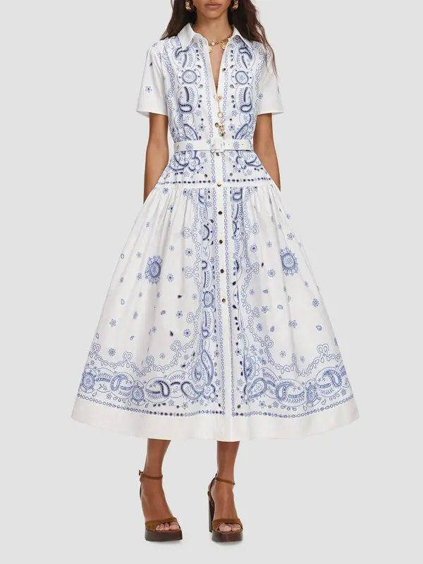 SELF-PORTRAIT Bandana Embroidered Midi Dress - White