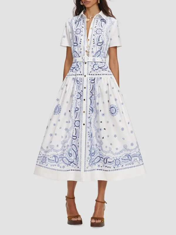 SELF-PORTRAIT Bandana Embroidered Midi Dress - White