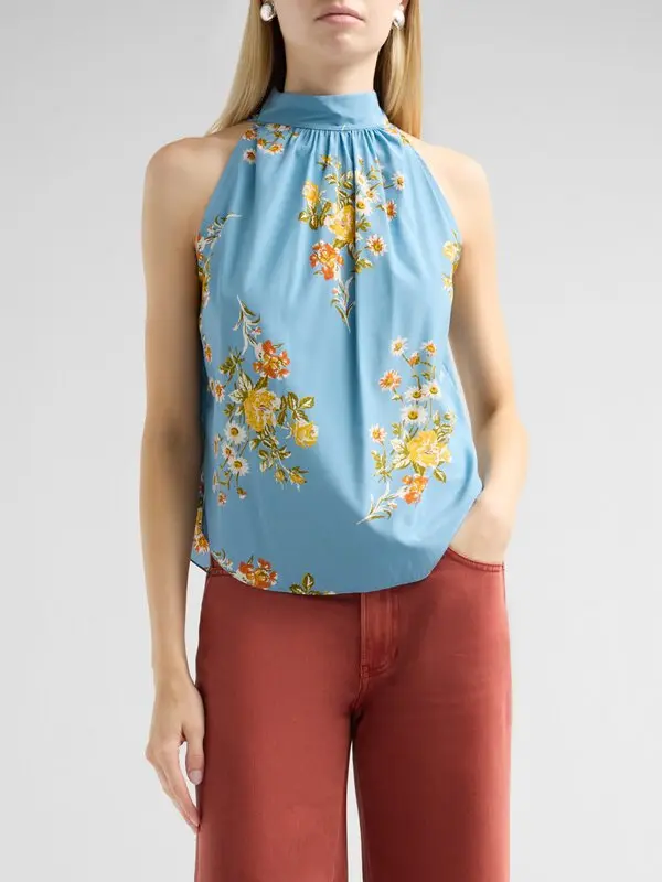 Veronica Beard Kovi Floral Silk-blend Top - Blue River Multi