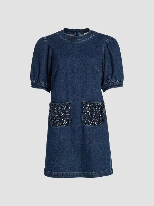 Cinq À Sept Monique Rhinestone-embellished Denim Minidress