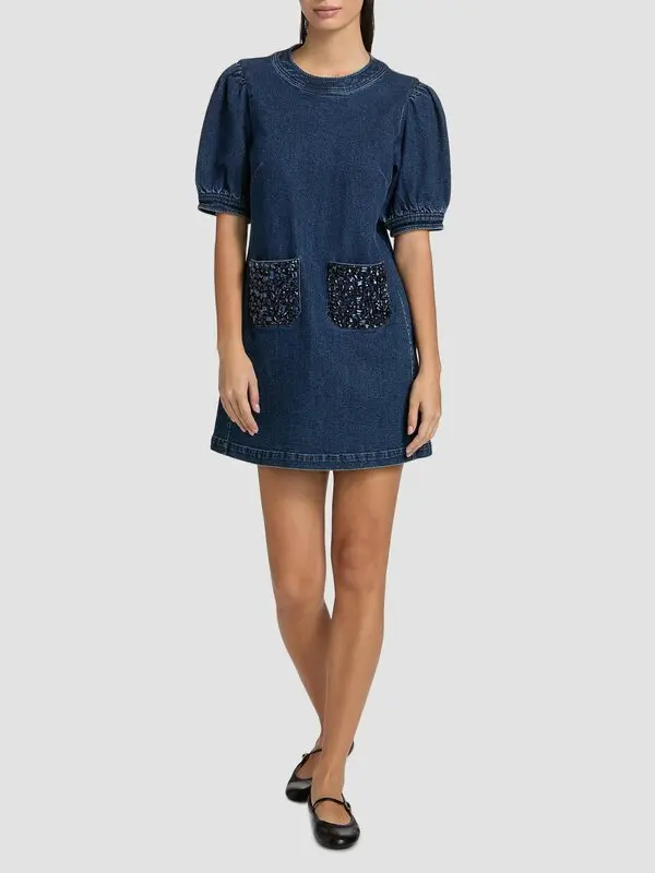 Cinq À Sept Monique Rhinestone-embellished Denim Minidress