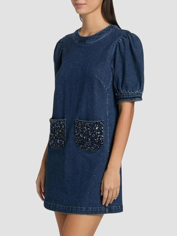 Cinq À Sept Monique Rhinestone-embellished Denim Minidress